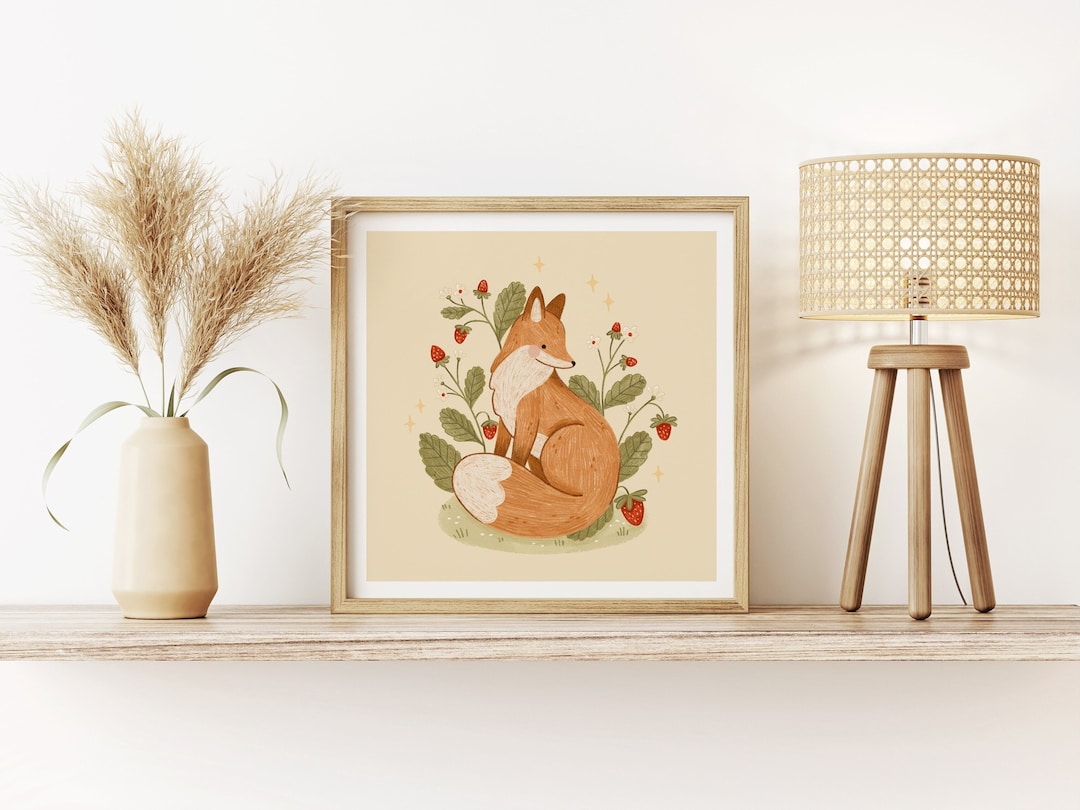 Strawberry Fox Art Print - Etsy