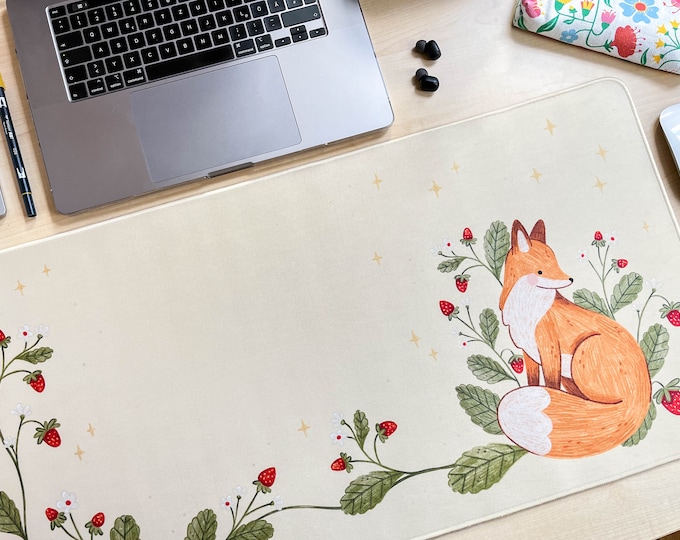 Cute Strawberry Fox Desk Mat Mouse Pad Gaming Mouse Mat - Etsy