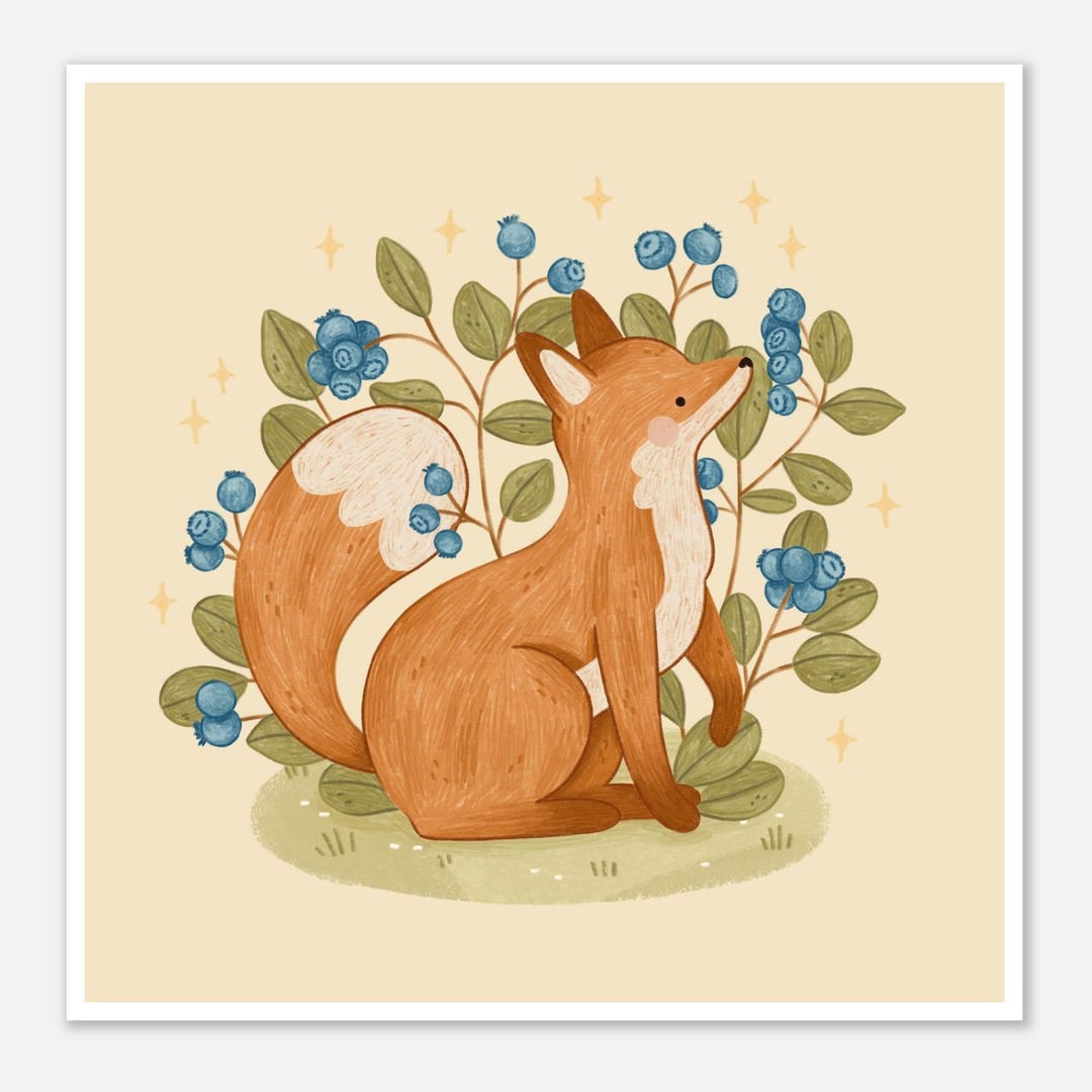 Blueberry Fox Art Print BIG SIZES - Printed and Shipped by Gelato - Etsy