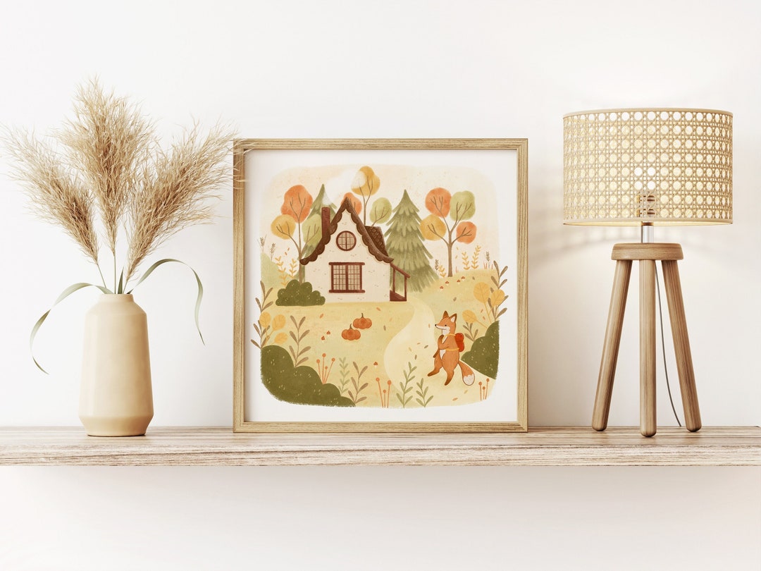 Cozy Fall Cottage Print - Etsy