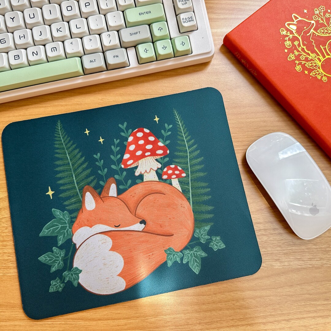 Fern Fox Mousepad - Cute Illustrated Square Desktop Mat - Etsy