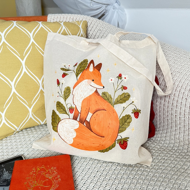 Strawberry Fox Tote Bag - Etsy