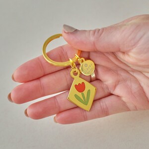 Tulip Keychain, Flower Hard Enamel Keyring, Folk Gold Art Charm - Etsy