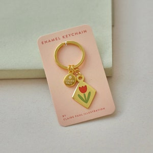 Tulip Keychain, Flower Hard Enamel Keyring, Folk Gold Art Charm - Etsy