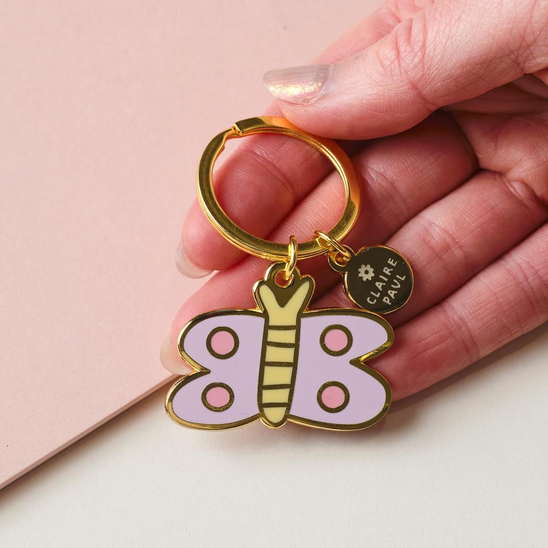 Pastel Butterfly Keychain, Pink Hard Enamel Keyring, Gold Charm - Etsy