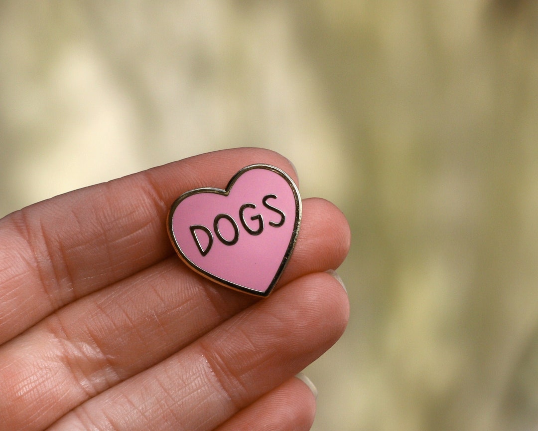 Pink Dog Lover Pin Badge, Gold Heart Enamel Lapel Pin, Doggo ...