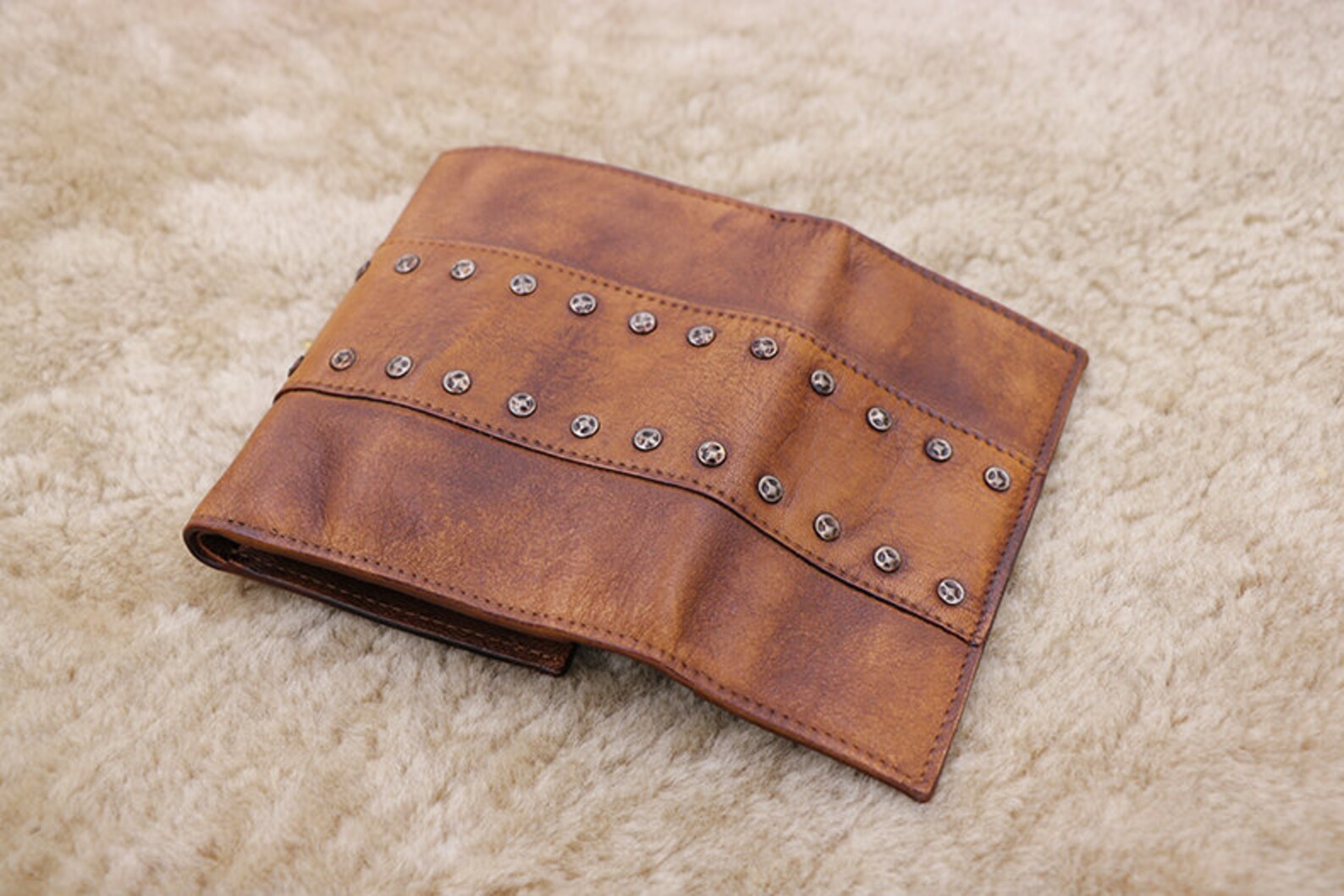 Rivets Leather Wallet Slim Wallet Personalized Leather | Etsy