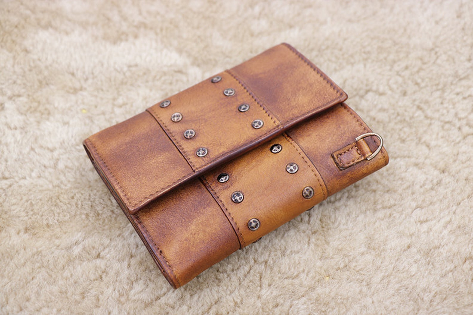 Rivets Leather Wallet Slim Wallet Personalized Leather | Etsy