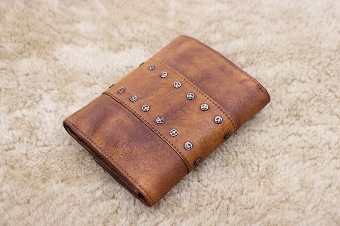 Rivets Leather Wallet Slim Wallet Personalized Leather | Etsy