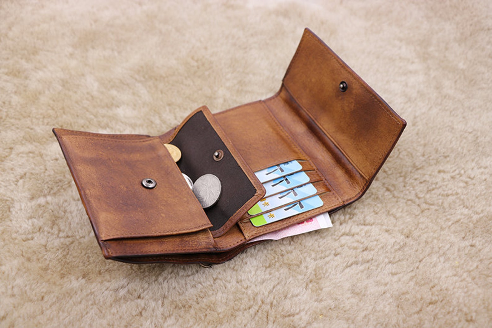 Rivets Leather Wallet Slim Wallet Personalized Leather | Etsy