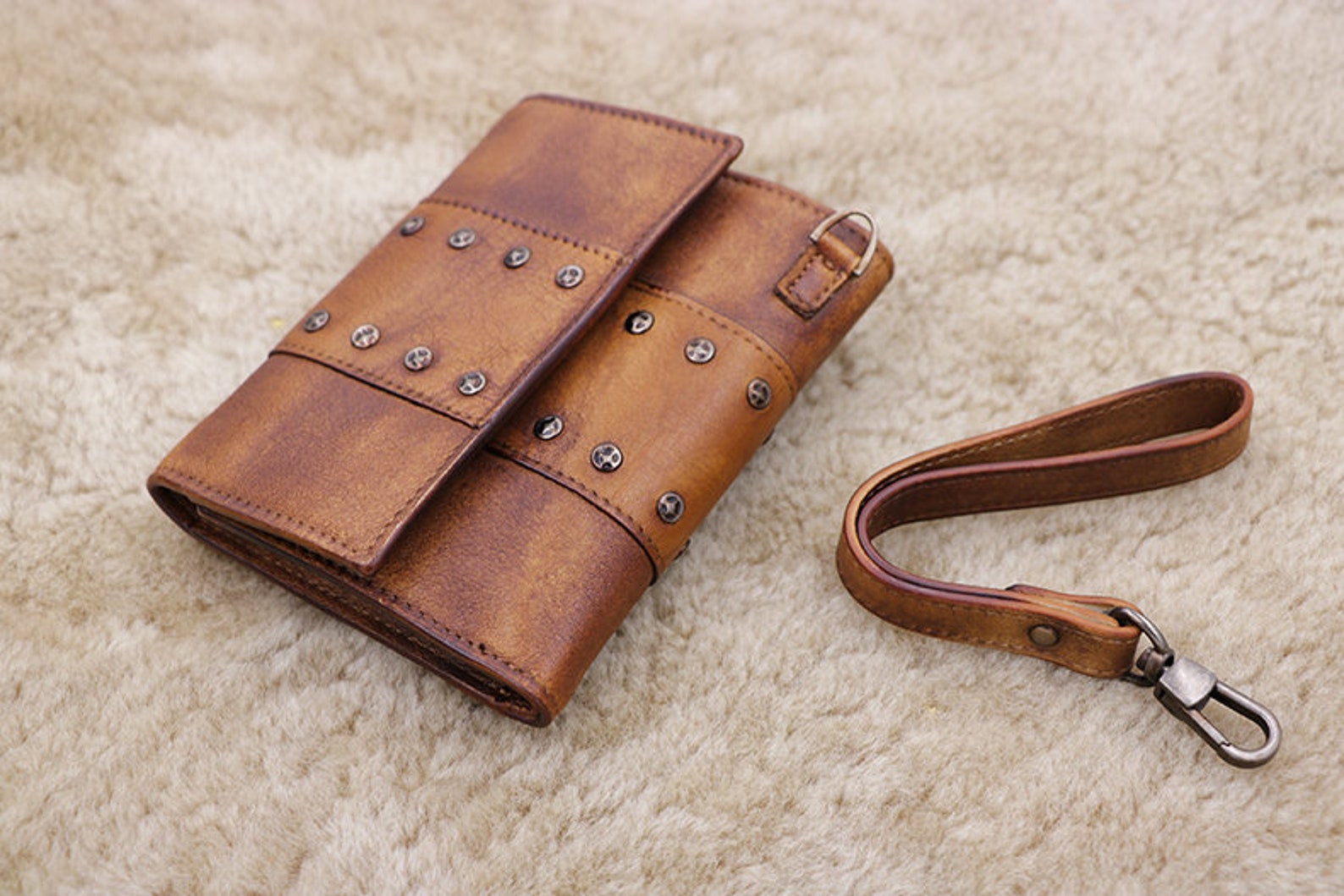 Rivets Leather Wallet Slim Wallet Personalized Leather | Etsy