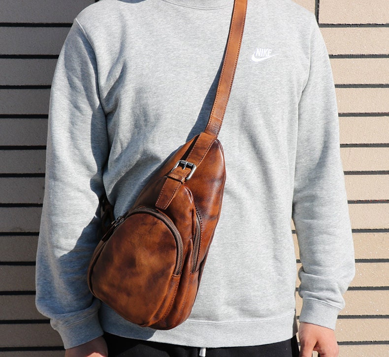 Leather Sling Bag Backpack With Single Strap Mens Crossbody | Etsy