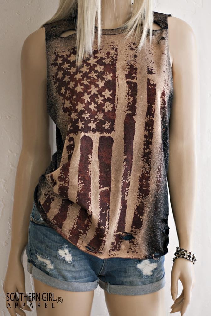 Women's Distressed Muscle Tee/tank. Acid Washed. Music Festival Tee ...