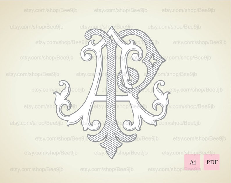 Vintage Monogram AP PA Wedding Logo Wedding Clip Art - Etsy