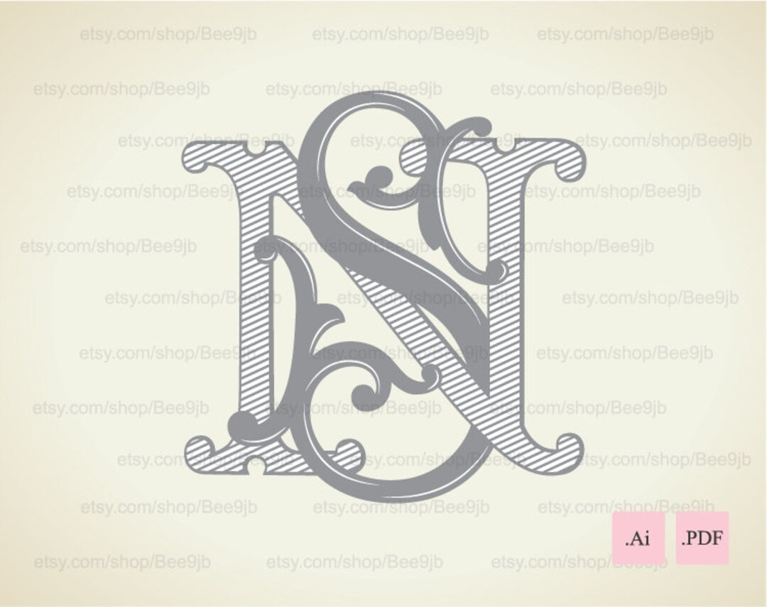 Vintage Monogram SN NS Wedding Logo Wedding Clip Art - Etsy