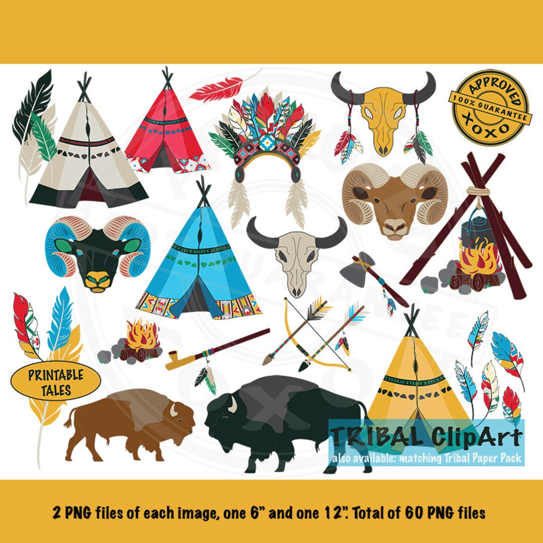 Tribal Clipart Boy Teepee Arrow Bow Buffalo Ram Skull Feathers Campfire ...