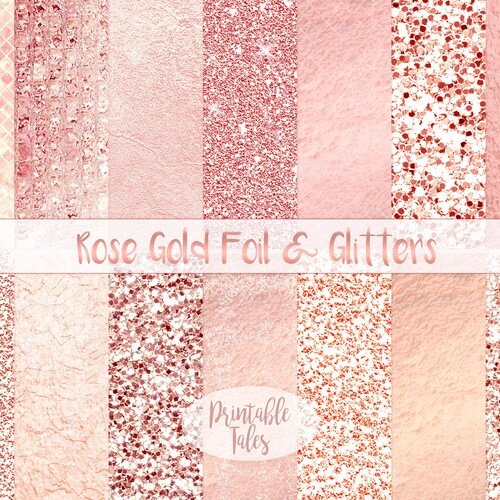 Rose Gold Digital Papers Metallic Page Glam Watercolor - Etsy