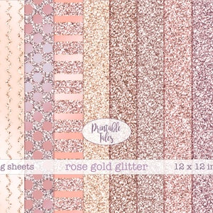 Rose Gold Glitter Digital Papers, Shiny Blush Pink Metallic Page, Glam ...