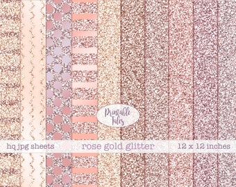 Rose Gold Digital Papers Metallic Page Glam Watercolor | Etsy