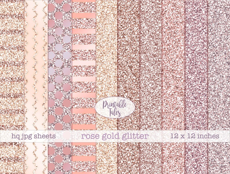 Rose Gold Glitter Digital Papers, Shiny Blush Pink Metallic Page, Glam ...