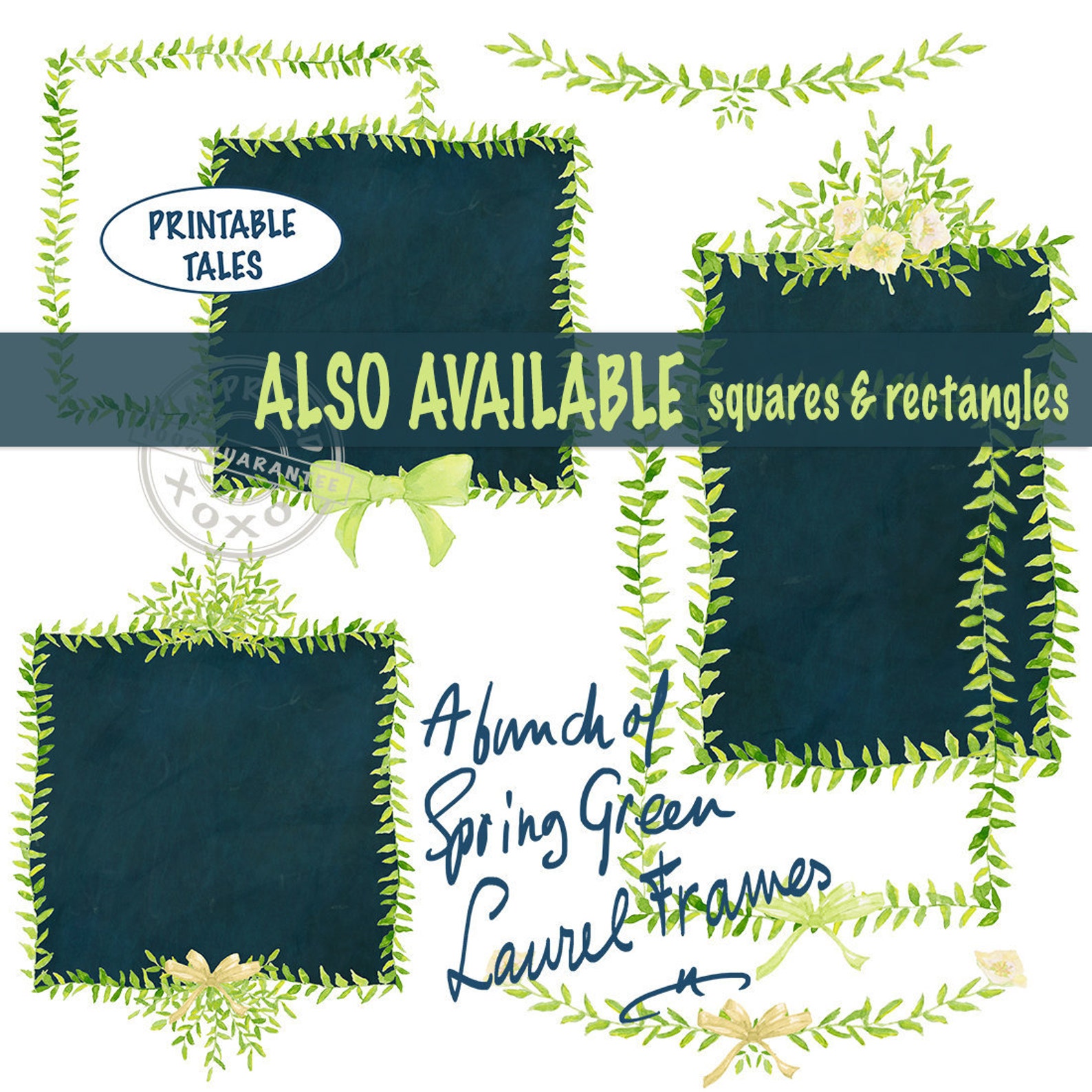 Watercolor Wreaths Spring Green, Laurel Leaf Frame, Chalkboard Frames ...