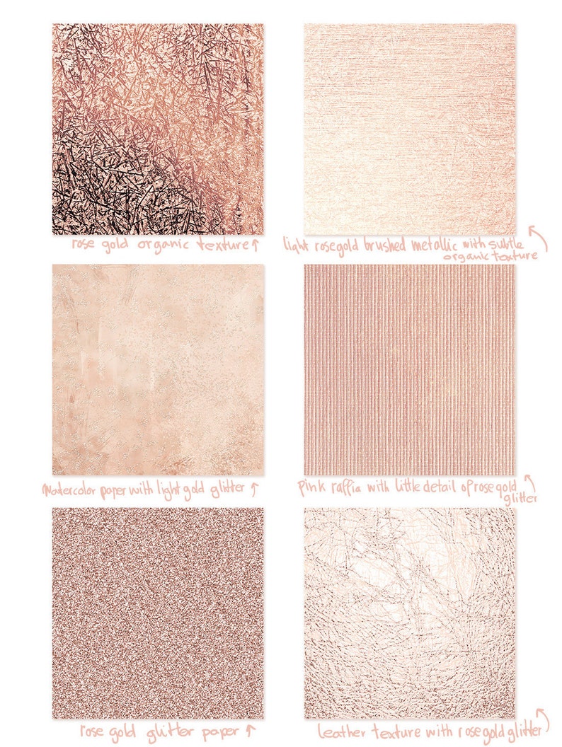 Rose Gold Digital Papers, Metallic Page, Glam Watercolor Download ...