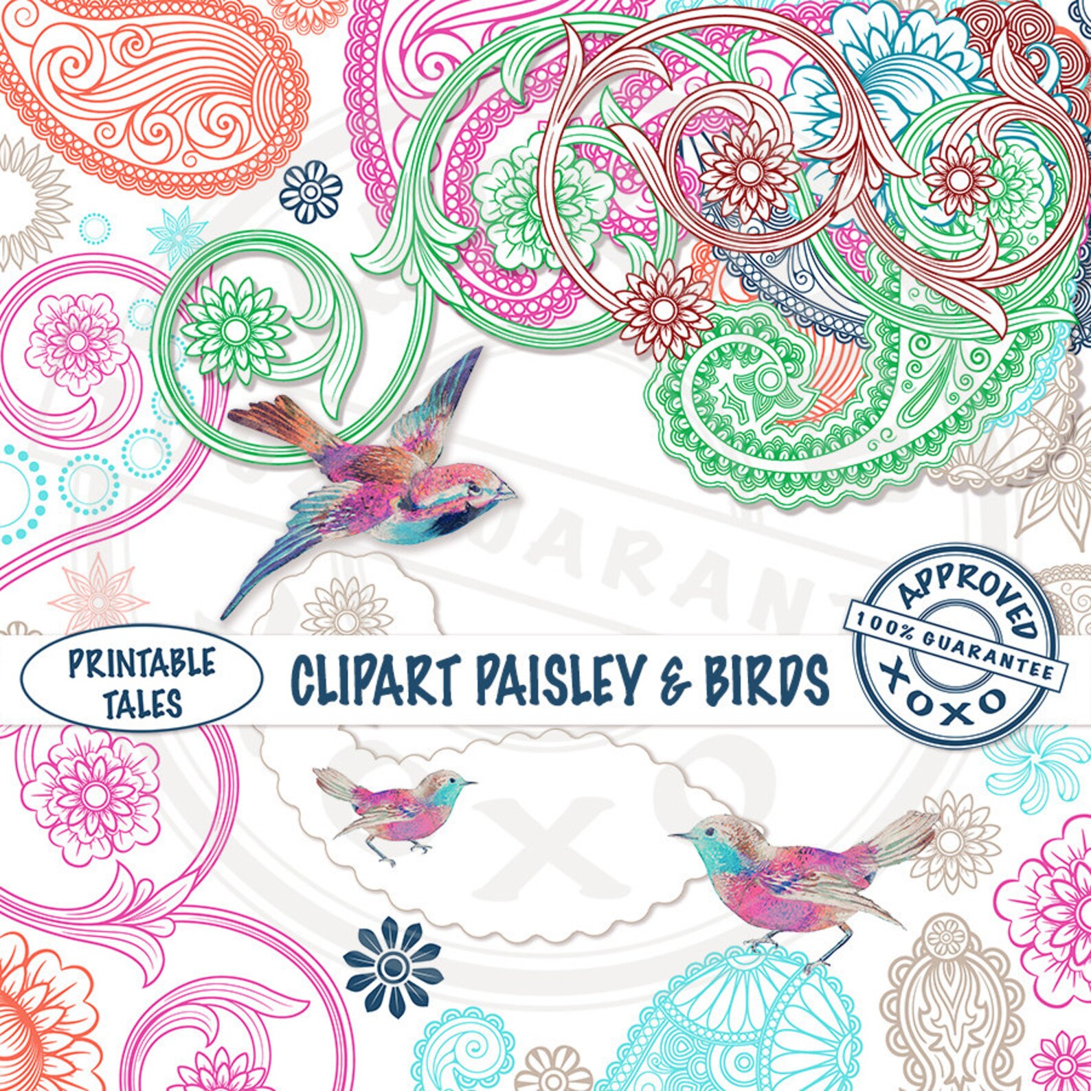 Paisley Birds Clipart Welsh Pears Clip Art Boteh Buta Turquoise Peach ...