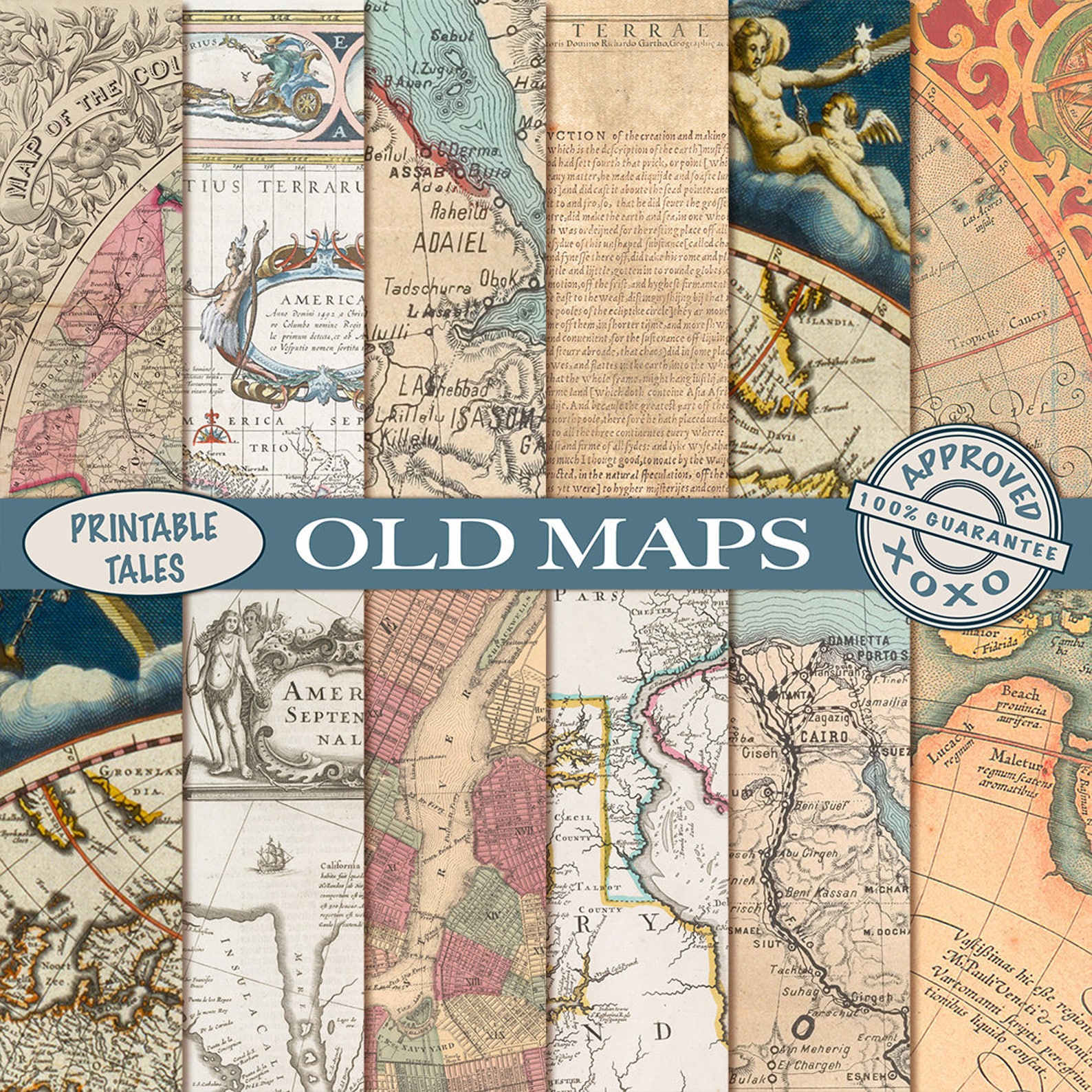 Old Maps Digital Papers Vintage Map Download Grungy | Etsy