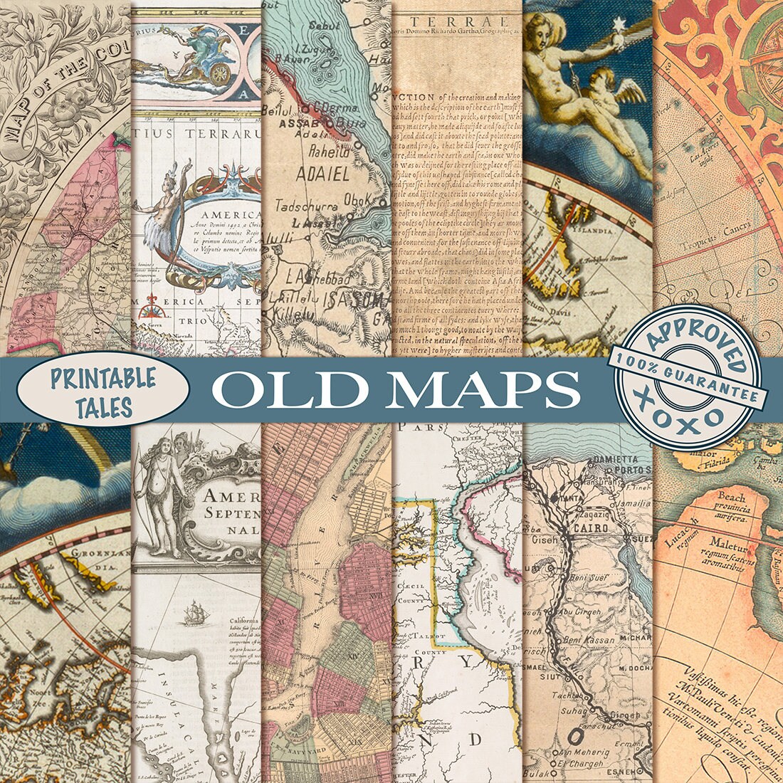 Old Maps digital papers Vintage map download grungy | Etsy