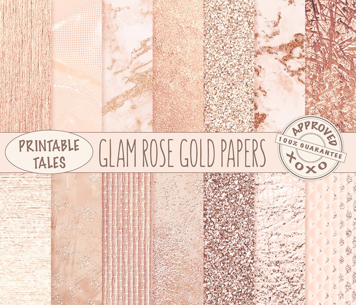 Rose Gold Digital Papers, Metallic Page, Glam Watercolor Download ...
