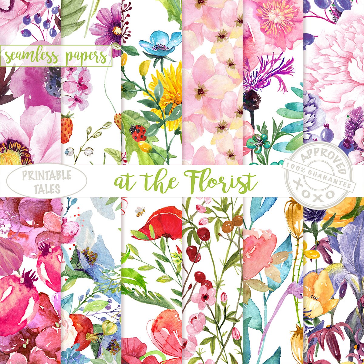 Seamless patterns.Watercolor Flower.flowers digital paper pack ...