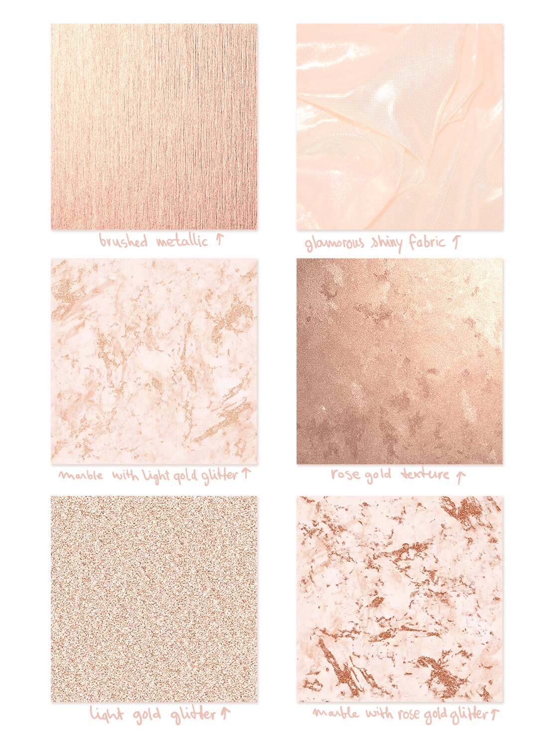 Rose Gold Digital Papers, Metallic Page, Glam Watercolor Download ...