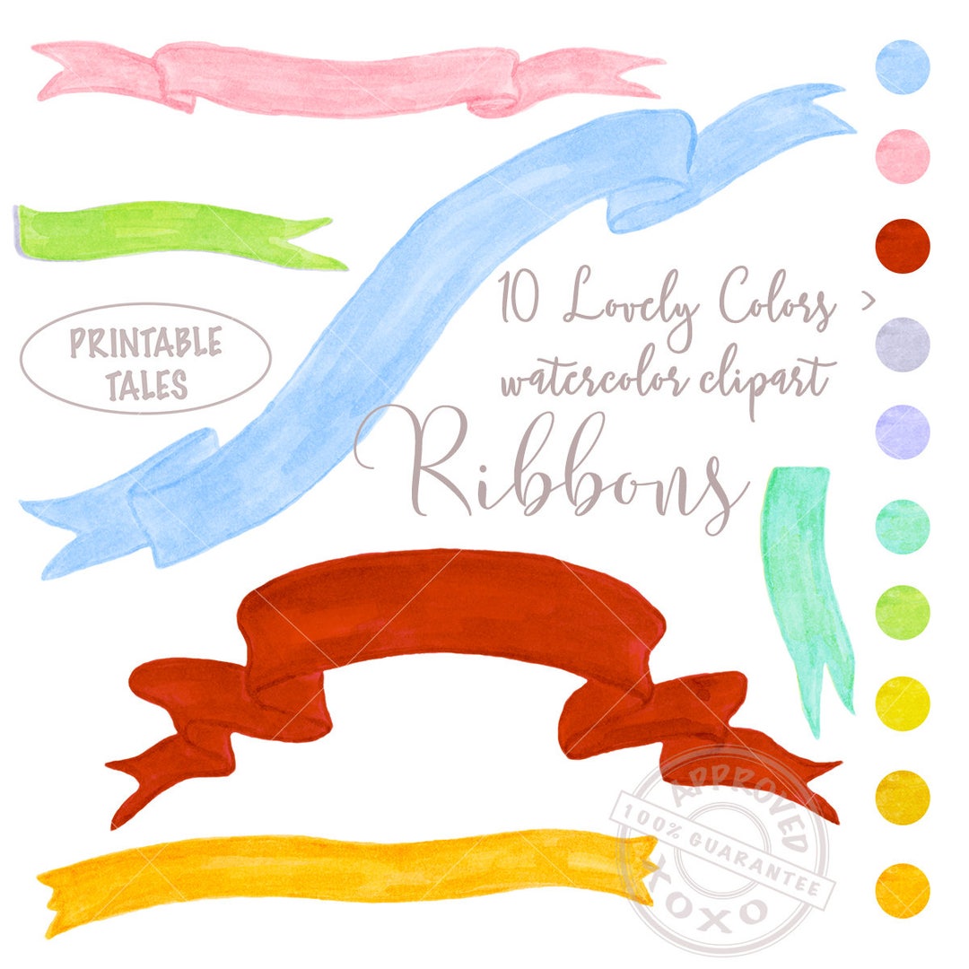 Watercolor Ribbons Clipart, Hand Painted Banners, Ribbon Illustration ...