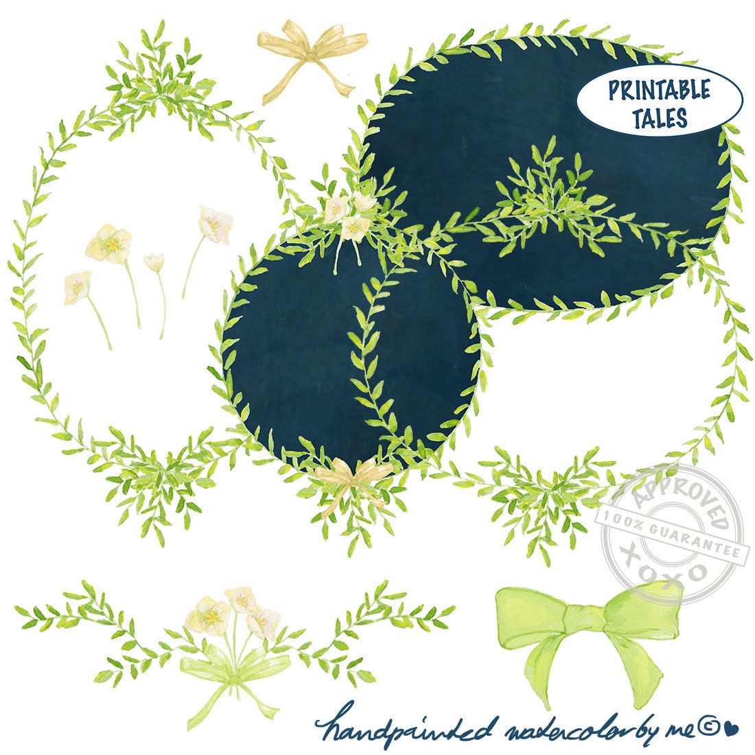 Watercolor Wreaths Spring Green, Laurel Leaf Frame, Chalkboard Frames ...