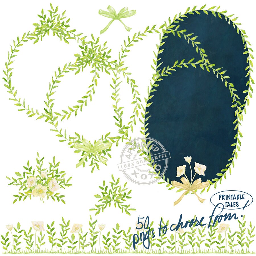 Watercolor Wreaths Spring Green, Laurel Leaf Frame, Chalkboard Frames ...