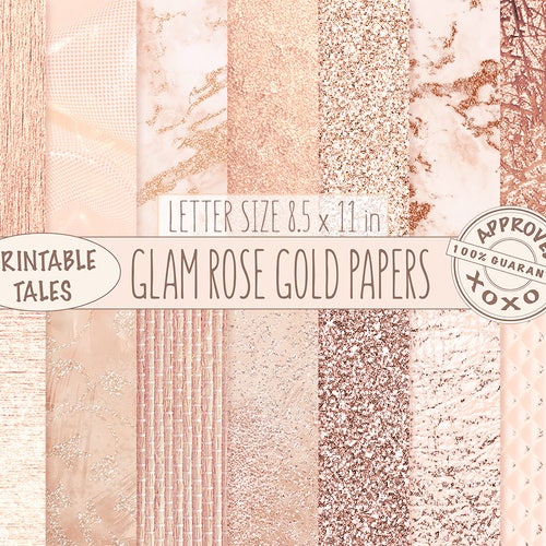 Rose Gold Digital Papers Metallic Page Glam Watercolor - Etsy