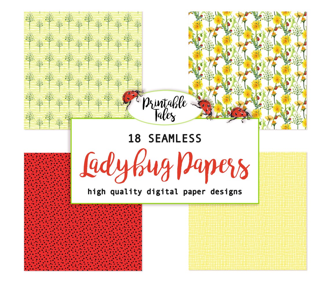 Watercolor Floral Ladybug Digital Paper Seamless Tileable - Etsy