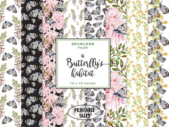 Butterflies and Flowers Watercolor Hand Painted Digital Paper | Etsy