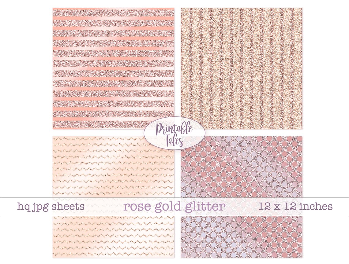 Rose Gold Glitter Digital Papers, Shiny Blush Pink Metallic Page, Glam ...