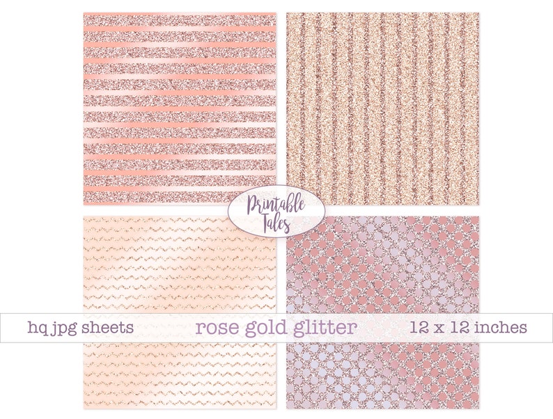 Rose Gold Glitter Digital Papers, Shiny Blush Pink Metallic Page, Glam ...