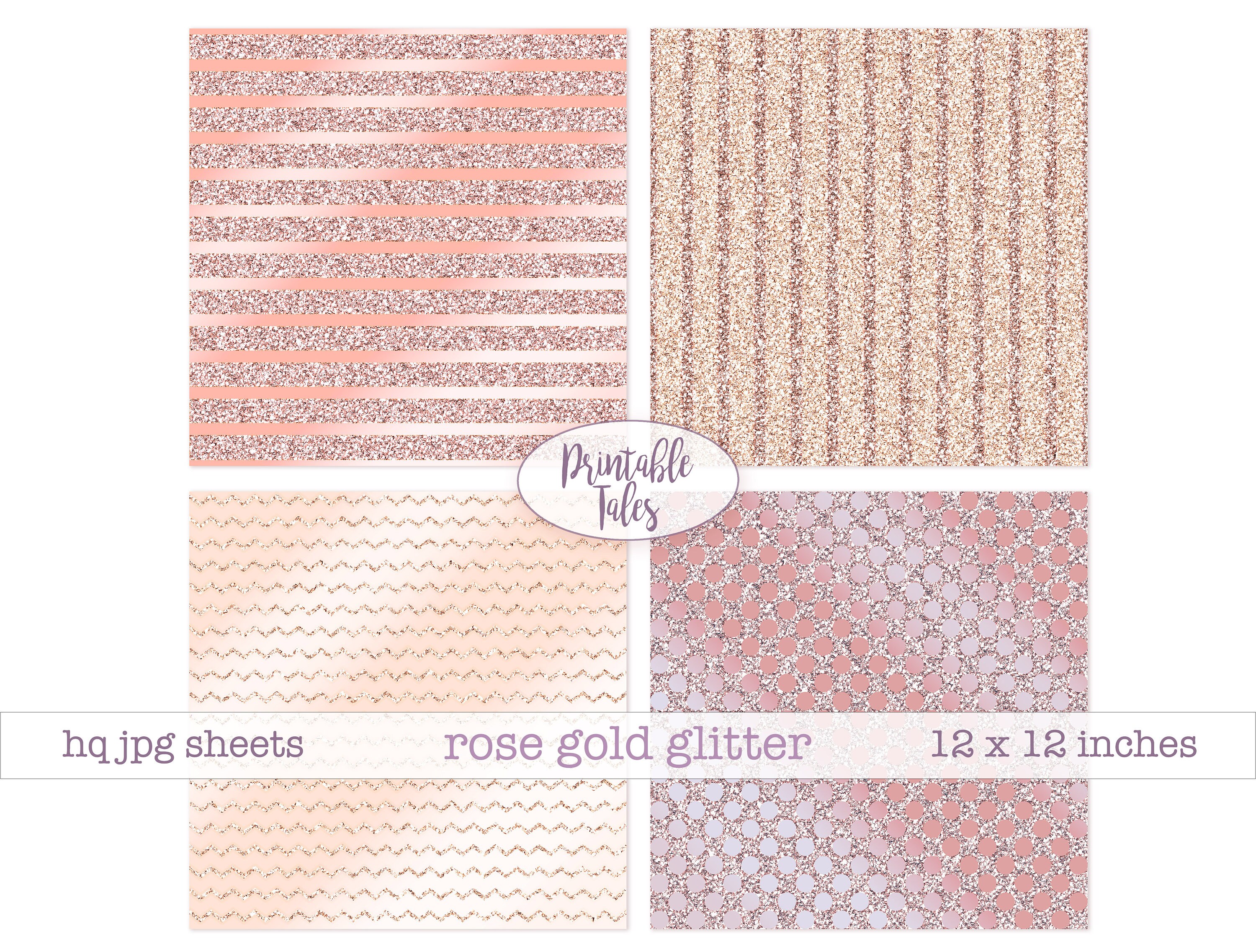 Rose Gold Glitter Digital Papers, Shiny Blush Pink Metallic Page, Glam ...