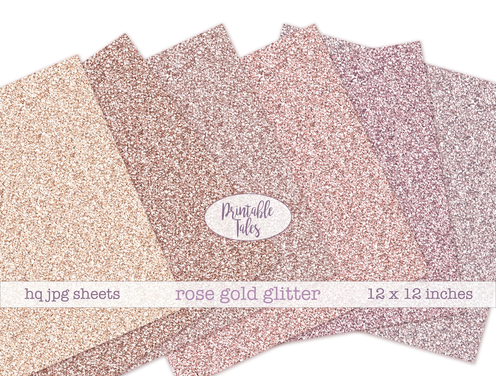 Rose Gold Glitter Digital Papers, Shiny Blush Pink Metallic Page, Glam ...