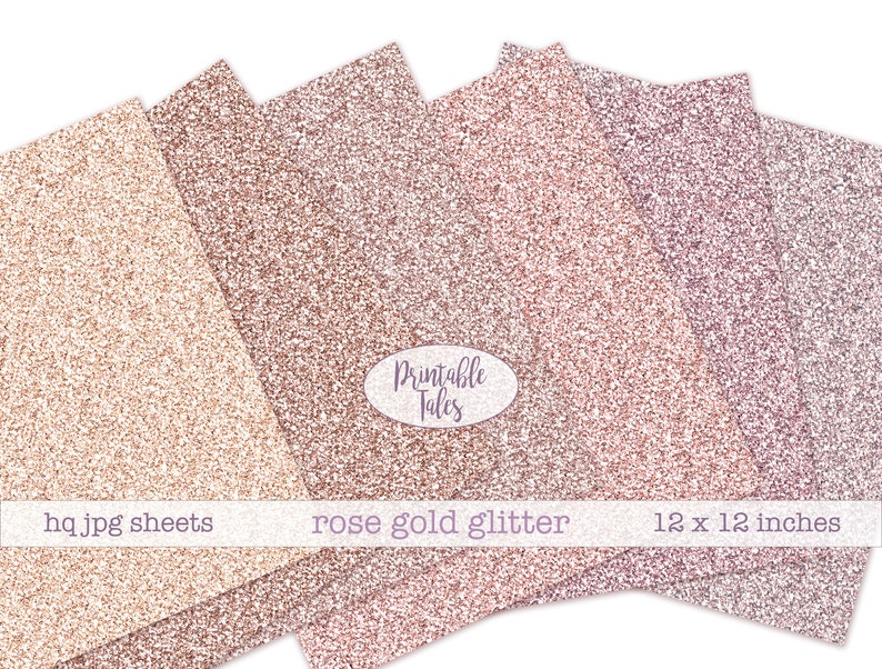 Rose Gold Glitter Digital Papers, Shiny Blush Pink Metallic Page, Glam ...