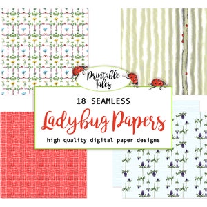 Watercolor Floral Ladybug Digital Paper - Seamless - Tileable Design ...