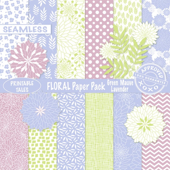 Items similar to Floral Digital Paper Clipart flowers lavender green ...