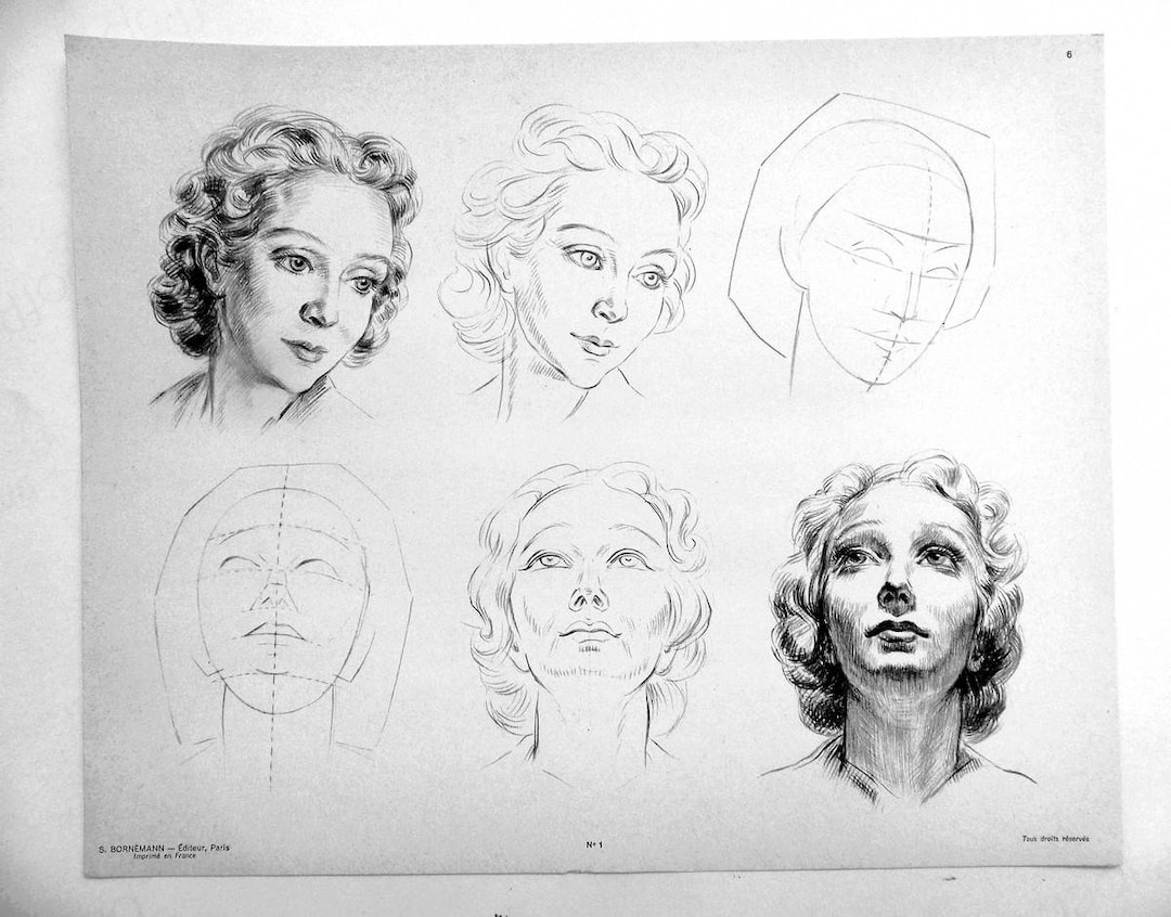Vintage Original Drawing Portrait Print. Learn to Draw Print. the ART ...
