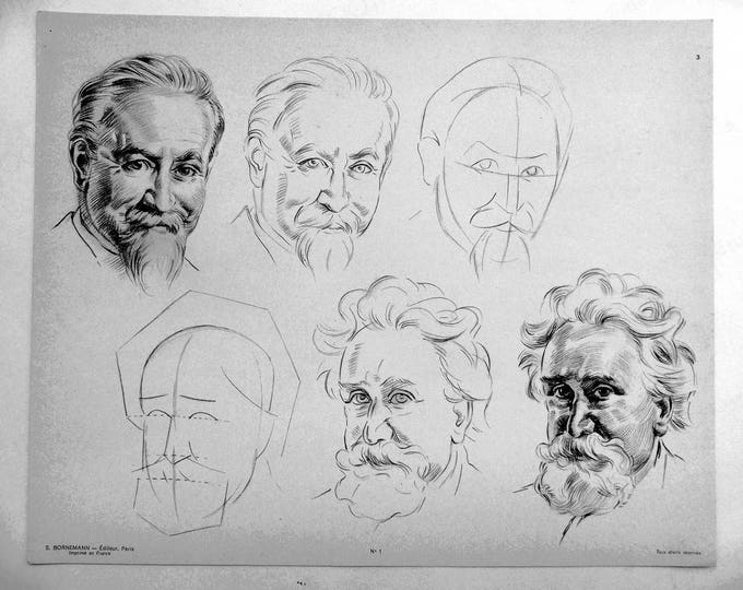 Vintage Original Drawing Portrait Print. Learn to Draw Print . the ART ...