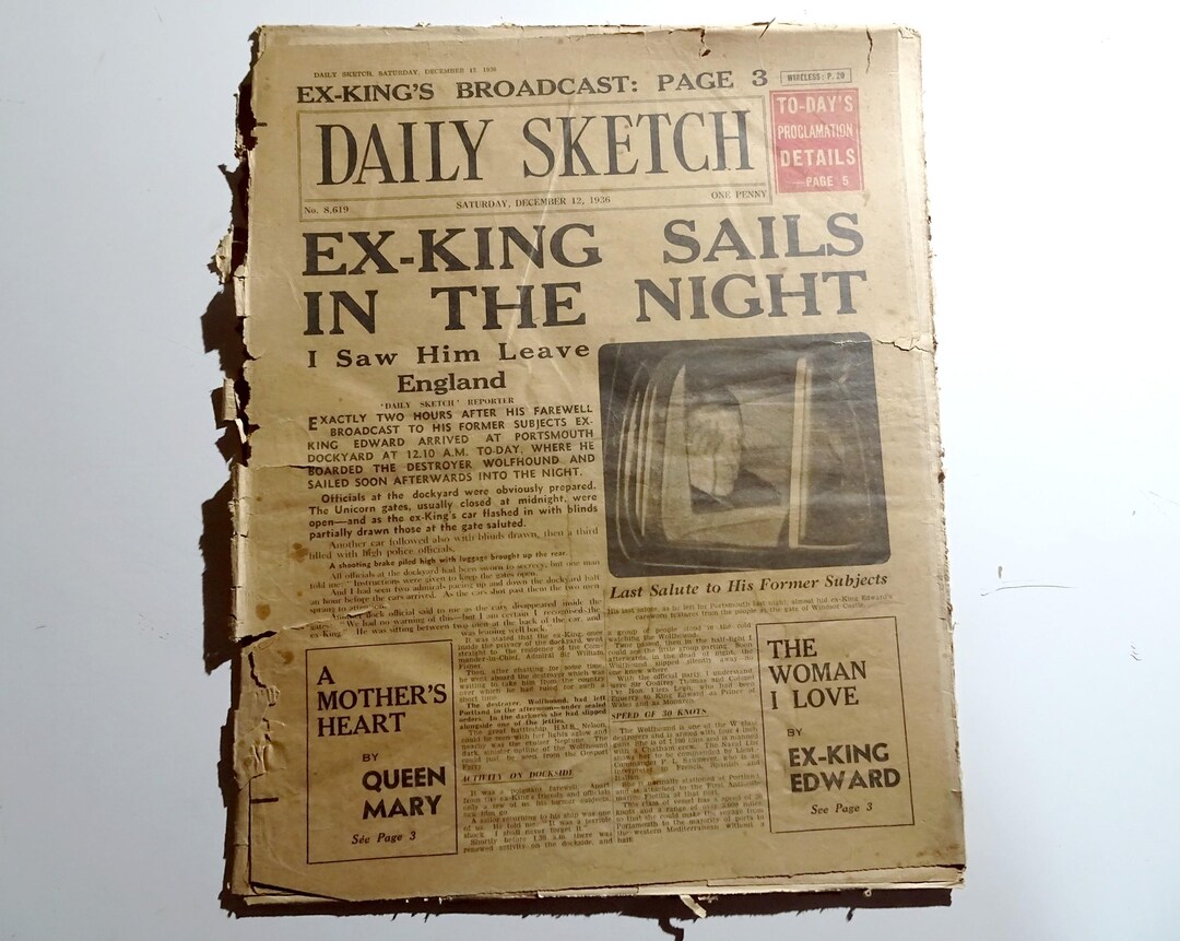 1936 December 12 Vintage "daily Sketch" Newspaper " Original Edition ...