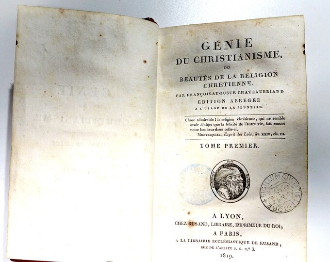 The Genius of Christianity 1819 TOME I. le Génie Du Christianisme ...