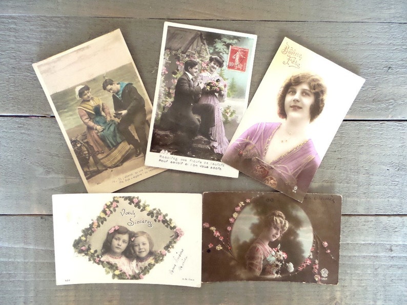 Set of 5 Vintage Romantic Postcards. 2 Romantic Couples. 2 Romantic ...